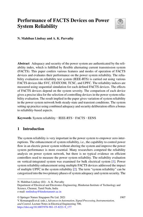 Pdf Performance Of Facts Devices On Power System Reliability