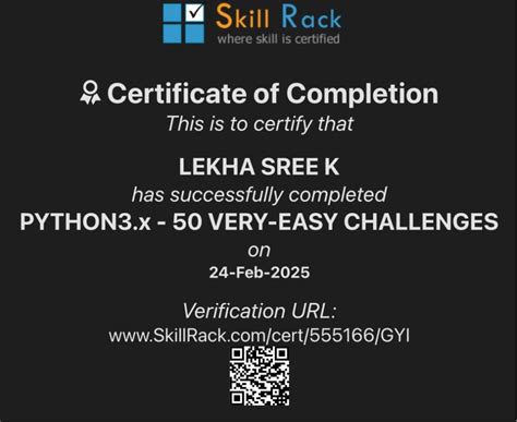 completed 50 python challenges on skillrack lekha sree posted on the