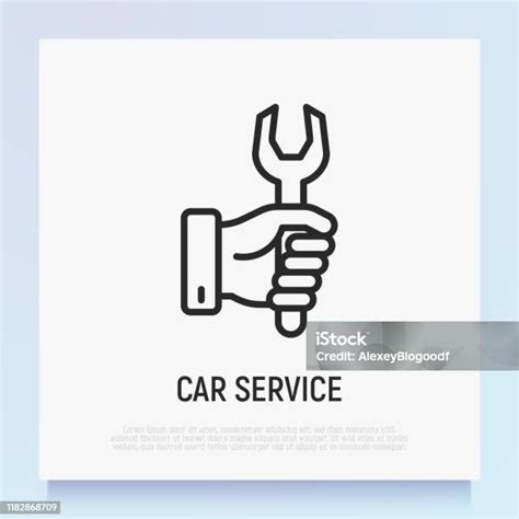 자동차 서비스 얇은 라인 아이콘 손에 렌치 현대 벡터 그림입니다 수리공 배관공 또는 빌더를위한 로고 개발에 대한 스톡 벡터 아트