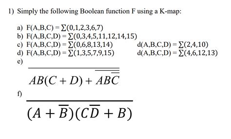 solved simplify the following boolean function using a