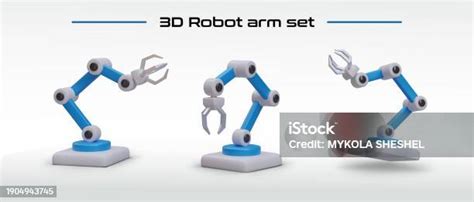 다른 위치에 있는 로봇 손 세트 기계식 파란색 매니퓰레이터 3차원 형태에 대한 스톡 벡터 아트 및 기타 이미지 3차원 형태 감시 공장 산업 건물 Istock