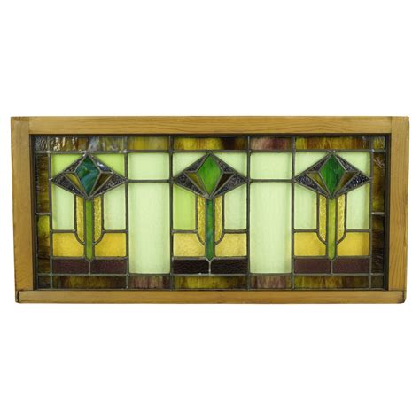 Arts And Crafts Style Stained Glass Window 55 X 29 For Sale At 1stdibs