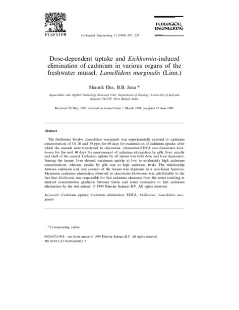 Pdf Dose Dependent Uptake And Eichhornia Induced Elimination Of Cadmium In Various Organs Of