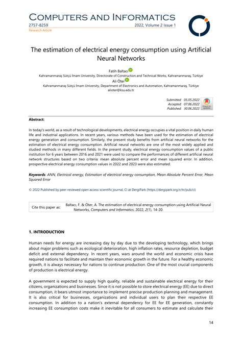 Pdf The Estimation Of Electrical Energy Consumption Using Artificial