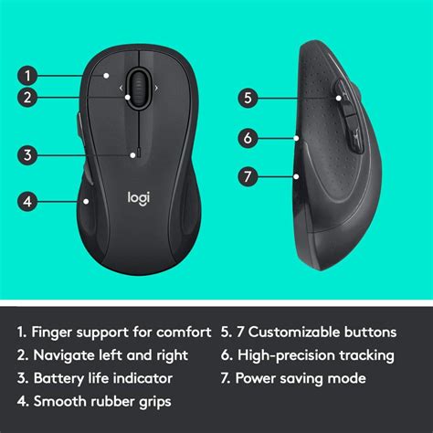 Logitech M510 Wireless Rubber Grips 5 Programmable Buttons Up To 24 Months Battery Usb Unify