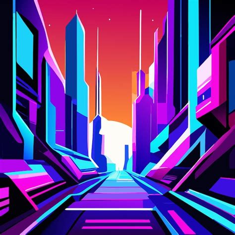 Premium Vector Flat Futuristic Night City Background