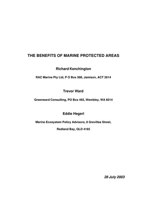 Pdf The Benefits Of Marine Protected Areas