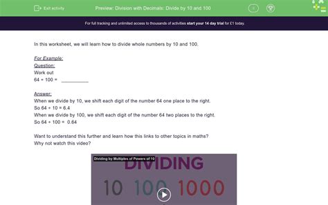Division With Decimals Divide By 10 And 100 Worksheet EdPlace