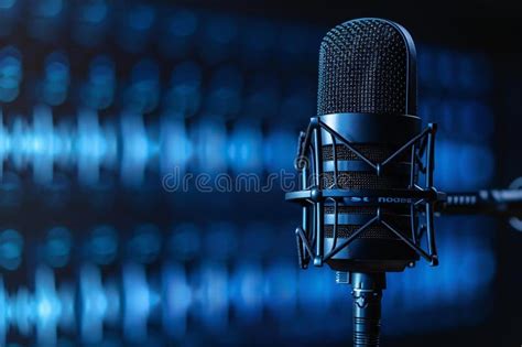 a blue background with sound waves and an audio microphone