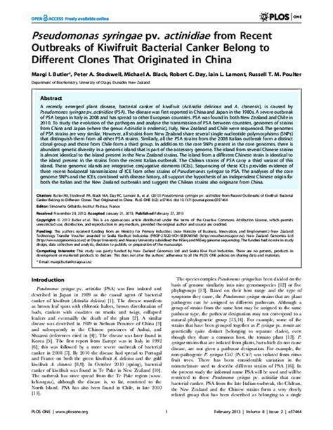 Pdf Pseudomonas Syringae Pv Actinidiae From Recent Outbreaks Of Kiwifruit Bacterial Canker