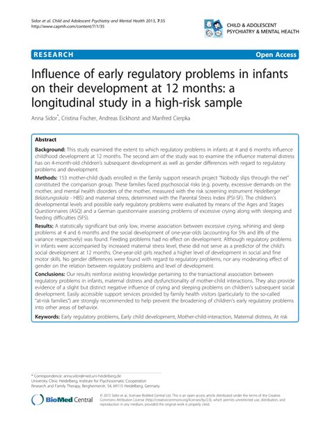 Pdf Influence Of Early Regulatory Problems In Infants On Their Development At 12 Months A