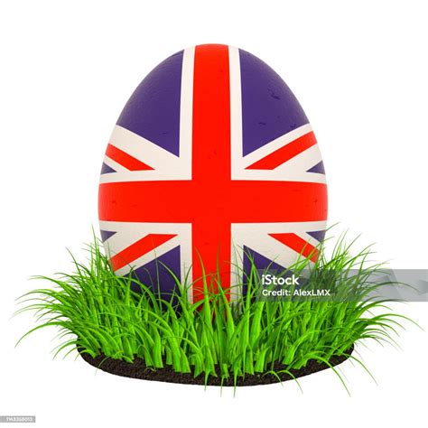 녹색 잔디 흰색 배경에 고립 된 3d 렌더링에서 영국의 국기와 부활절 달걀 3차원 형태에 대한 스톡 사진 및 기타 이미지 3차원 형태 개념 개념과 주제 Istock