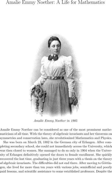 Amalie Emmy Noether A Life For Mathematics Noether Symmetries In Theories Of Gravity