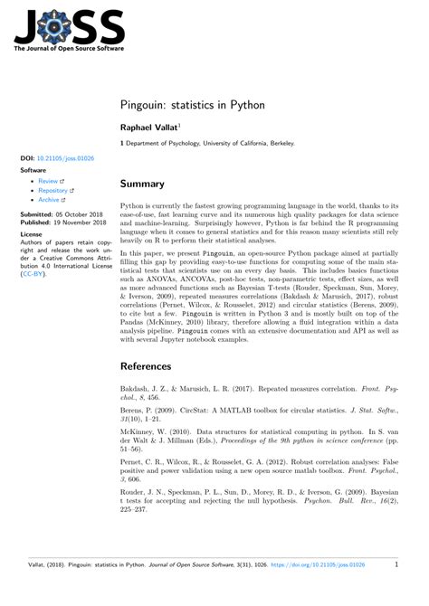 Pdf Pingouin Statistics In Python