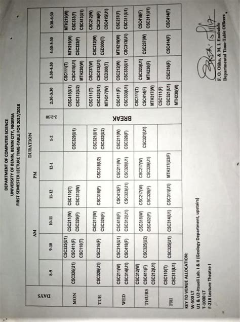 course timetable for 2017 2018 session source department of computer