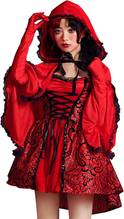 Gothic Red Hooded Coat Dress For Women Steampunk