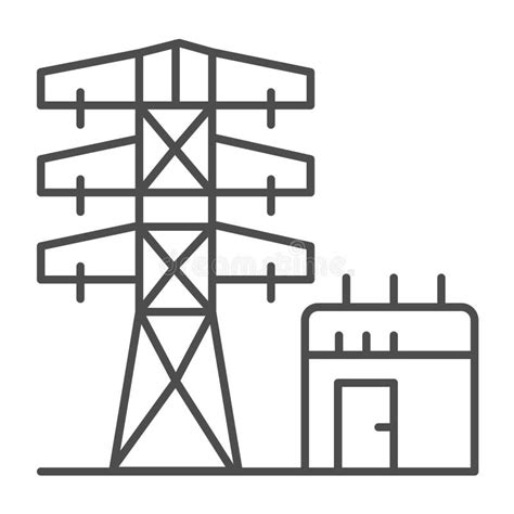 Transformer Box And High Voltage Pole Thin Line Icon Electrical Service Concept Vector