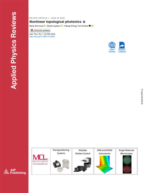 Nonlinear Topological Photonics Pdf Nonlinear Optics Electromagnetism