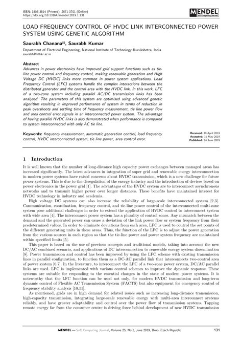 (PDF) Load Frequency Control of HVDC Link Interconnected Power System Using Genetic Algorithm
