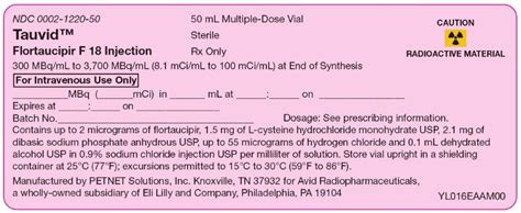 Dailymed Tauvid Flortaucipir F 18 Injection Solution
