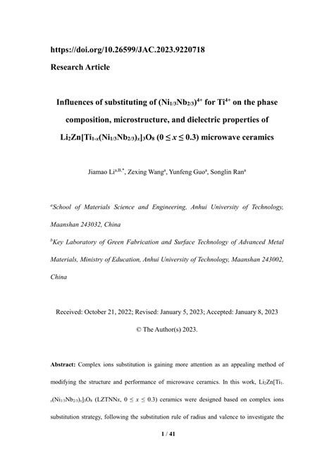 Pdf Influences Of Substituting Of Ni 13 Nb 23 4 For Ti 4 On