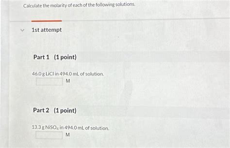 Solved Calculate The Molarity Of Each Of The Following Chegg Com