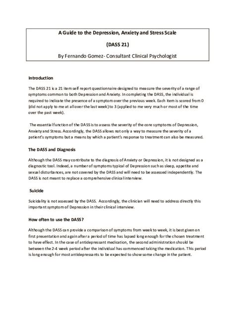 A Guide To The Depression Anxiety And Stress Scale Dass 21