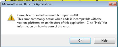 Getting Error Compile Error In Hidden Module InputboxAPI From Bit Smartview Excel