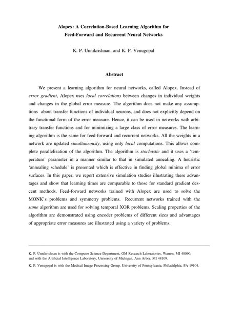 pdf alopex a correlation based learning algorithm for feedforward