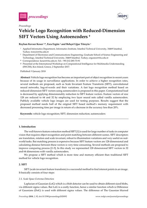 Pdf Vehicle Logo Recognition With Reduced Dimension Sift Vectors