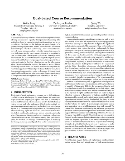 Pdf Goal Based Course Recommendation