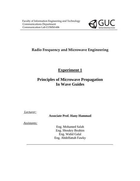 Pdf Experiment 1 Principles Of Microwave Propagation In Wave