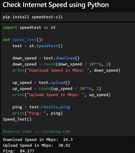 Check Internet Speed Using Python Python Coding