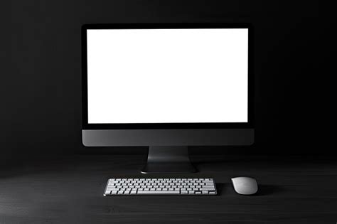 Computer Desktop Blank Monitor Pc Keyboard And Mouse Isolated On Black Premium Ai Generated Image