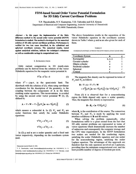 Pdf Fdm Based Second Order Vector Potential Formulation For 3d Eddy