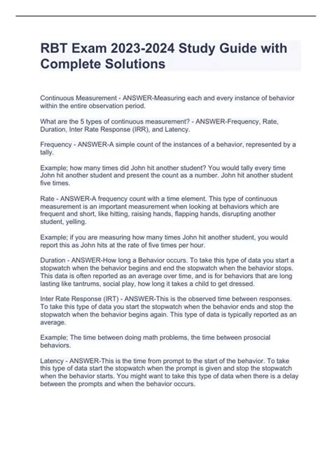 RBT Exam Study Guide With Complete Solutions RBT Stuvia US