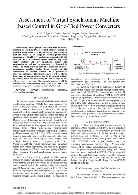 Pdf Assessment Of Virtual Synchronous Machine Based Control In Grid Tied Power Converters