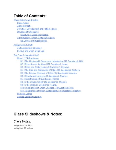 Unit 6 Aphg Notes File Table Of Contents Class Slideshows And Notes Class Notes World City