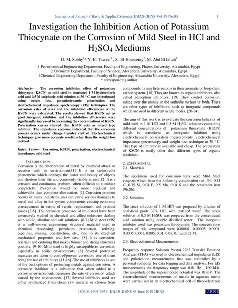 Pdf Investigation The Inhibition Action Of Potassium Thiocynate On The Corrosion Of Mild Steel