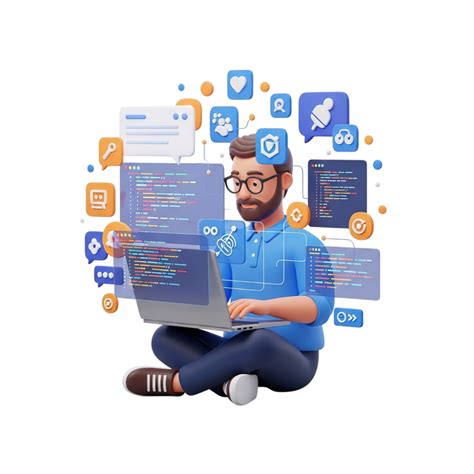 Creative Coder Immersed In Digital World Surrounded By Social Media Icons And Code Screens