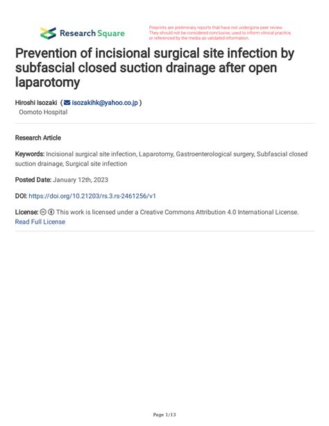 Pdf Prevention Of Incisional Surgical Site Infection By Subfascial