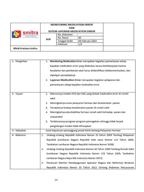 Sop Monitoring Medication Error Pdf