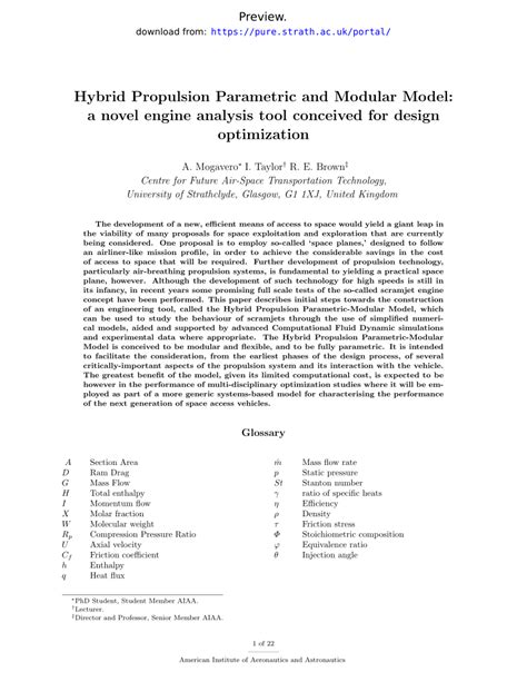 pdf hybrid propulsion parametric and modular model a novel engine