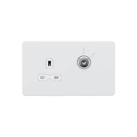 Matt White 13a Dp Key Lockable Socket 2g Plate With White Insert