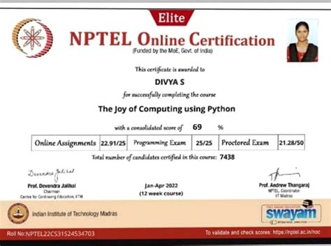 Divya S On Linkedin Python Certificate Learningexperience Nptel