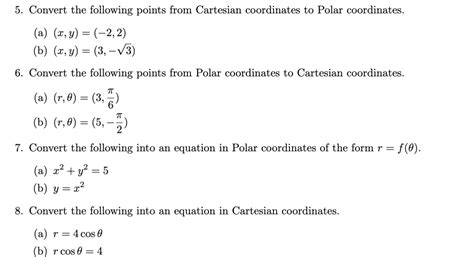 Solved Convert The Following Points From Cartesian Chegg