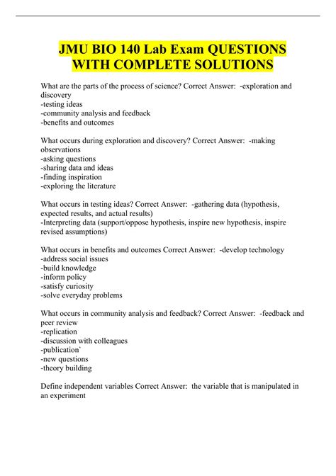 jmu bio 140 lab exam questions with complete solutions jmu bio 140