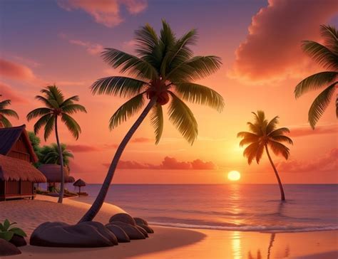 Premium Ai Image 3d Animation Sunset Beach Of Wallpaper