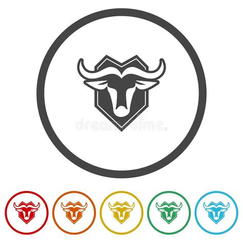 Shield Bull Logo Set Icons In Color Circle Buttons Stock Vector