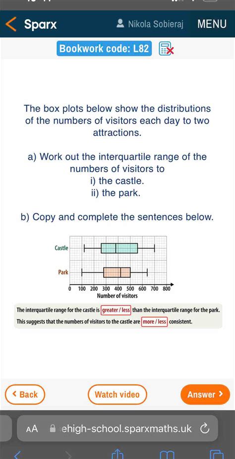 solved sparx nikola sobieraj menu bookwork code l82 the box plots